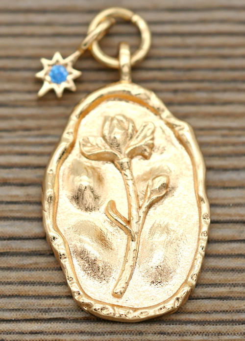 23x13mm 18K Gold-Plated Birth Month Flower Charm w/Crystal Birthstone ...