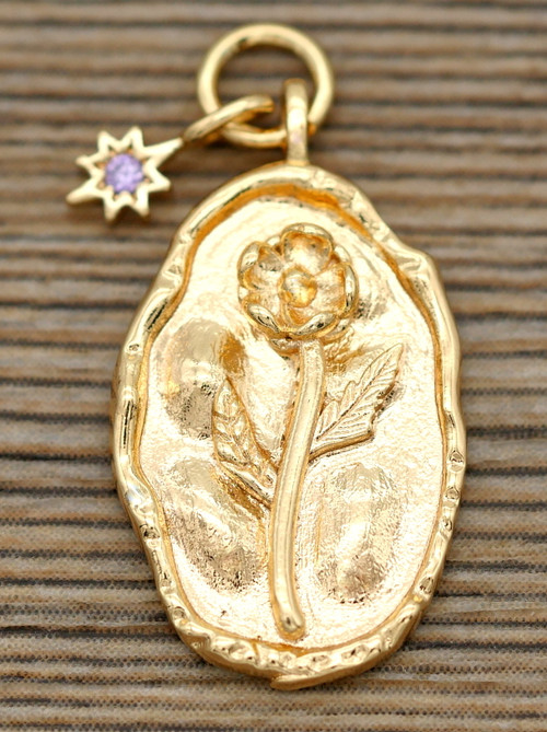 23x13mm 18K Gold-Plated Birth Month Flower Charm w/Crystal Birthstone ...