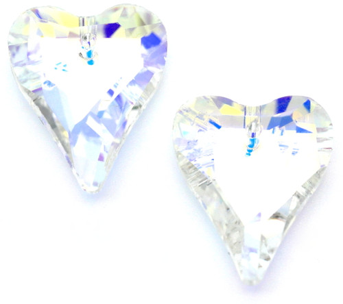 17.5x14.5mm Crystal Elongated Heart Drops, Crystal AB - Bead Box Bargains