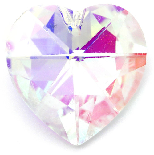 28mm Cut Glass Crystal Heart Pendant, Crystal AB - Bead Box Bargains