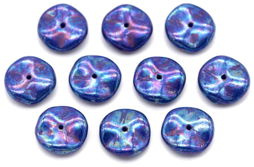 10pc 12mm Czech Pressed Glass Ripple Beads, Opaque Cornflower Nebula ...