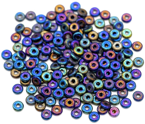 5 Grams of 4x1mm Czech Pressed Glass O Ring Beads, Jet/Rainbow Iris ...