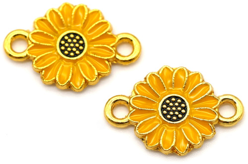 2pc 20.5x13mm Enameled Sunflower Link, Gold - Bead Box Bargains