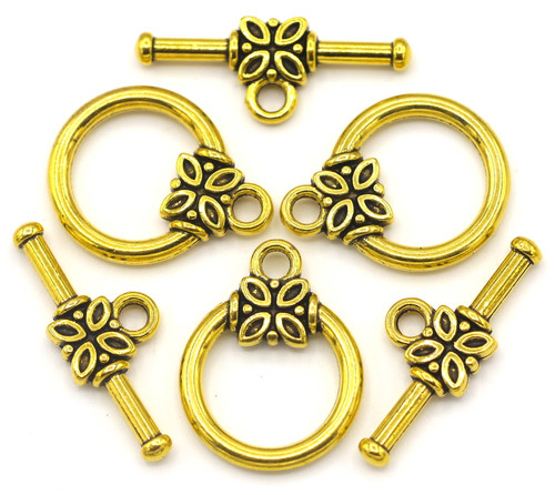 3 Sets 17x21mm Embellished Toggle Clasps, Antique Gold - Bead Box Bargains
