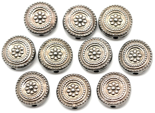 10pc 11.5mm Floral Medallion Coin Spacer Beads, Gunmetal - Bead Box ...