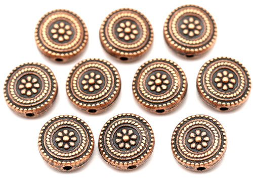 10pc 11.5mm Floral Medallion Coin Spacer Beads, Antique Copper - Bead ...