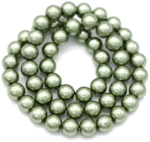 Approx. 15" Strand 8mm Glass Pearl Beads, Deep Olive - Bead Box Bargains