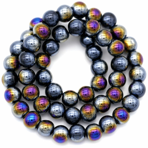 Approx. 11.5" Strand 6mm Glass Round Beads, Jet Black AB - Bead Box ...