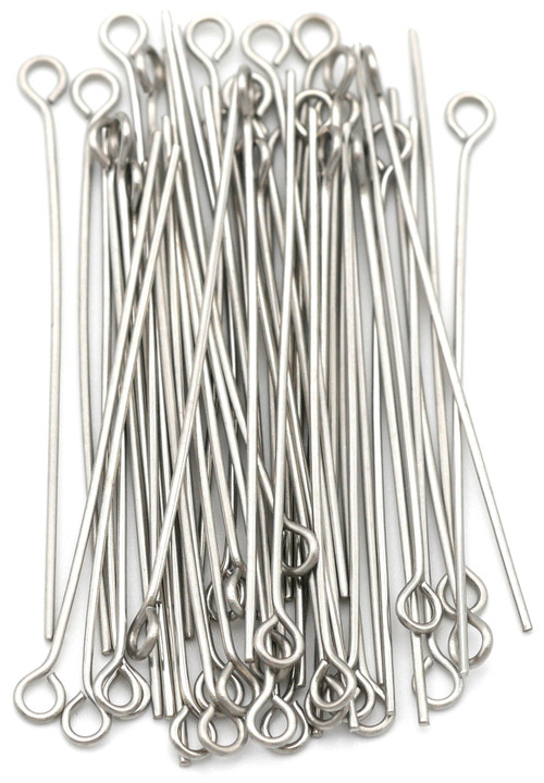 48pc 40mm 21-Gauge Stainless Steel Eye Pins - Bead Box Bargains