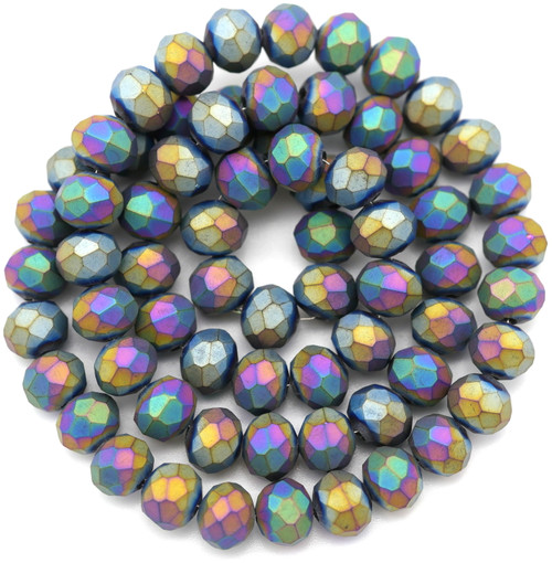 Approx. 16" Strand 8x6mm Crystal Faceted Rondelle Beads, Matte Rainbow ...