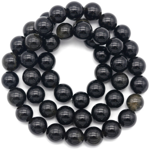Approx. 15.5" Strand 8mm Golden Sheen Obsidian Round Beads - Bead Box ...