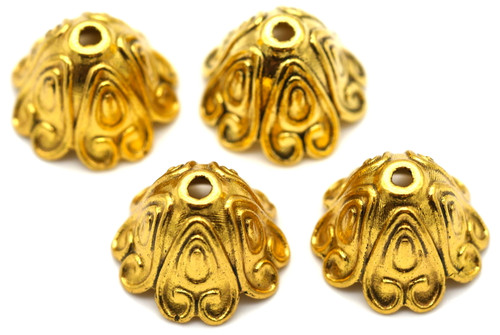 4pc 15x11mm Ornate Cone Bead Caps, Antique Gold - Bead Box Bargains
