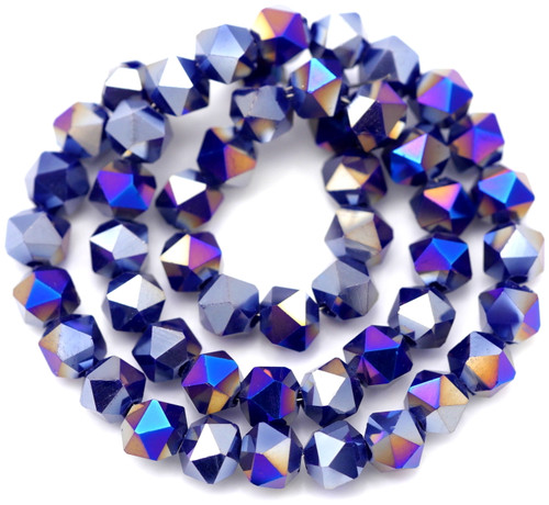 8” Strand 6mm English-Cut Crystal Round Beads, Indigo AB - Bead Box ...