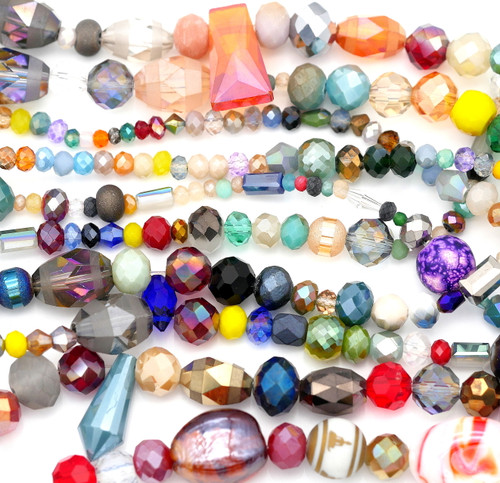 RANDOM PICK: Approx. 15" Strand 2mm-20mm Mixed Crystal & Glass Beads ...