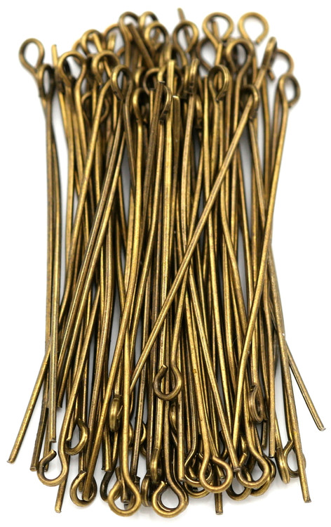 10-Gram Bag of 21-Gauge 42mm Steel Eye Pins, Antique Brass - Bead Box ...