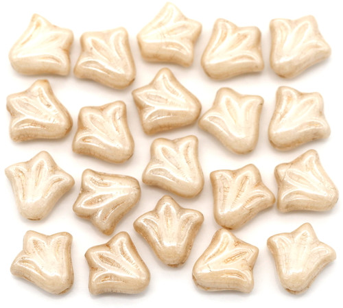 20pc 9mm Czech Pressed Glass Lily Beads, Alabaster/Champagne Luster ...