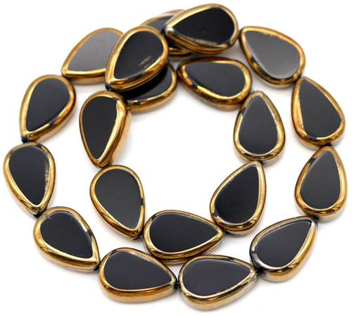 CLOSEOUT- PLEASE READ: Approx. 12" Strand 16x11mm Black Glass Teardrops ...