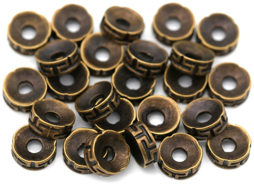 10 Gram Bag (About 24pc) 7.5x3mm Ancient Scrollwork Rondelle Spacer ...