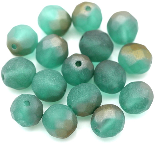 16pc 8mm Czech Fire-Polished Faceted Glass Beads, Matte Teal w ...