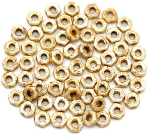 5 Gram Bag (About 50+ Pcs) 5x2mm Czech Pressed Glass Hex Nut Beads ...