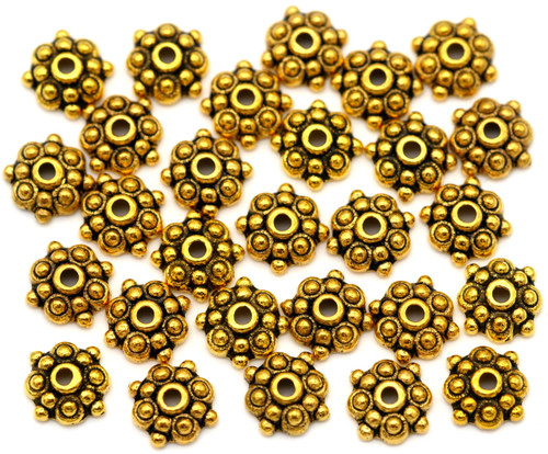 10-Gram Bag (about 26pc) 8mm Dotted 4-Point Bead Caps, Antique Gold ...