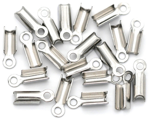 20pc 8x2.5mm Stainless Steel Fold-Over Crimp Cord Ends (2mm Diameter ...