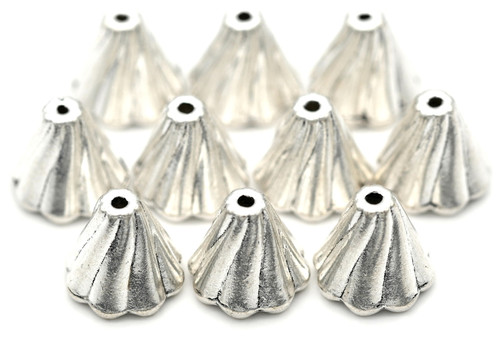 10pc 13x12mm Swirled Cone Bead Cap, Antique Silver - Bead Box Bargains