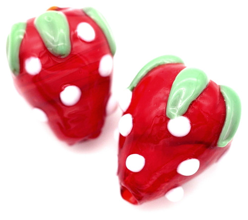 2pc Approx. 16x12mm Lampwork Glass Strawberry Bead - Bead Box Bargains