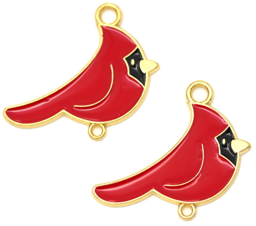2pc 23x25mm Enameled Cardinal Winter Bird Link, Red/Black/Gold - Bead ...