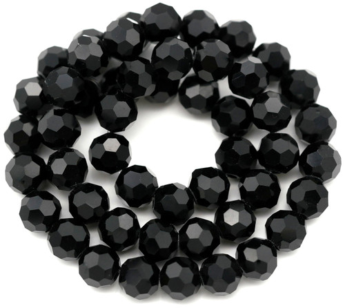 Approx. 10" Strand 6mm Crystal Faceted Round Beads, Jet - Bead Box Bargains