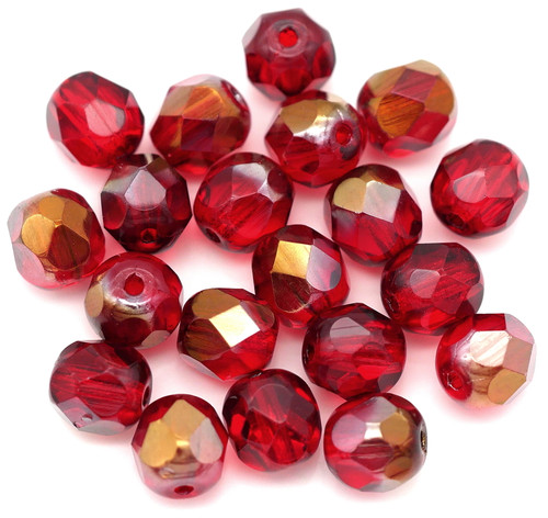 20pc 6mm Czech Fire-Polished Glass Faceted Round Beads, Ruby Red w ...