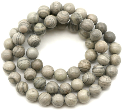 14.5" Strand 6mm Silver Line Jasper Round Beads - Bead Box Bargains