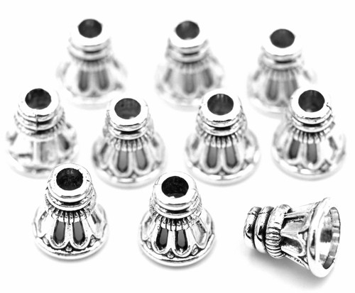 10pc 10x9.5mm Scalloped-Pattern Cone Bead Caps, Antique Silver - Bead ...