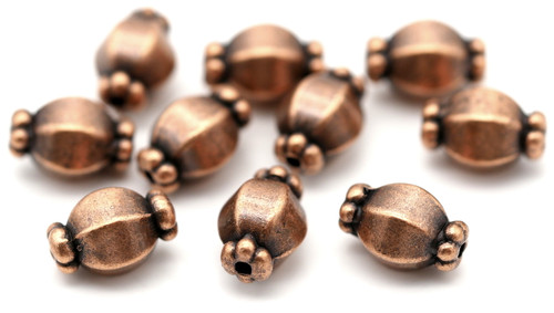 10pc 10x7mm Dotted Lantern Spacer Beads, Antique Copper - Bead Box Bargains