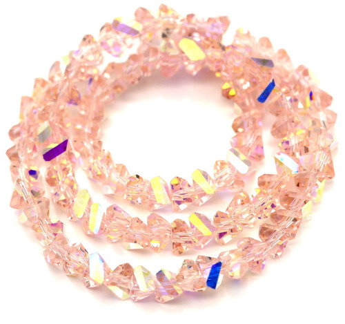 Approx. 11" Strand 4.5x5.5x3mm Crystal Faceted Triangle Beads, Pale Rosaline AB - Bead Box Bargains