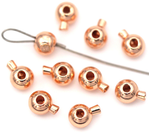 10pc 3x3.5mm Round Brass Stop-It Crimp Beads w/Stopper, Rose Gold ...