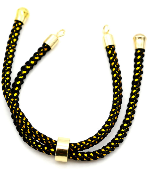 Approx. 8.5" Nylon Bracelet Cord w/Loops & Adjustable Slide, Jet/Gold ...