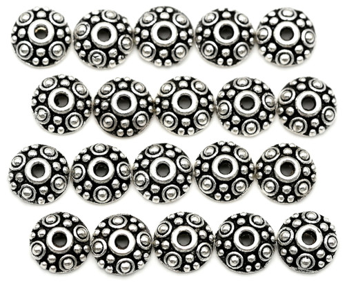 20pc 8mm Dotted Dome Bead Caps, Antique Silver - Bead Box Bargains