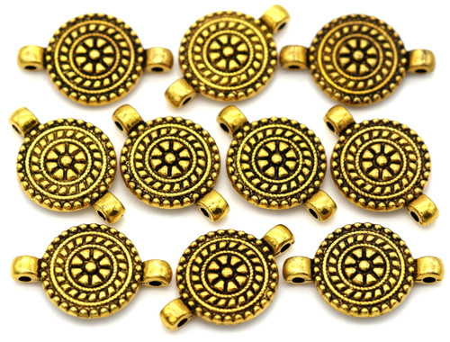 10pc 21x13mm 2-Hole Medallion Spacer Bar Beads, Antique Gold