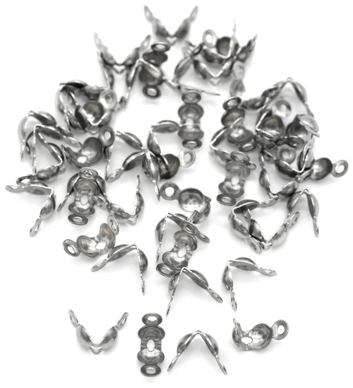 50pc 8x4mm Stainless Steel 2-Loop Clamshell Crimp/Knot Cover Bead Tips ...