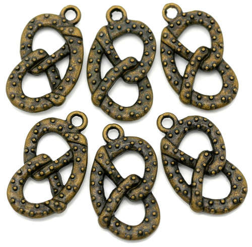 6pc 22.5x13mm Pretzel Pendants, Antique Bronze - Bead Box Bargains
