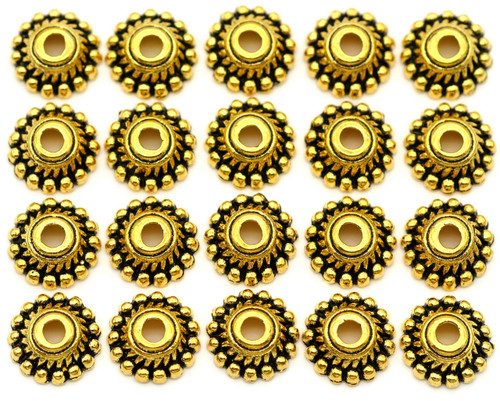 20pc 8x3mm Textured Domed Bead Cap, Antique Gold - Bead Box Bargains