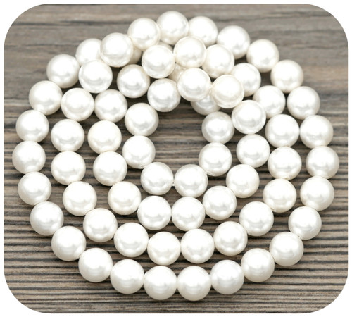 Approx. 16" Strand 6mm Shell Pearl Beads, Creamy White - Bead Box Bargains