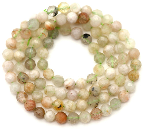 Approx. 15" Strand 4mm Arusha Green Sunstone Finely-Faceted Round Beads ...