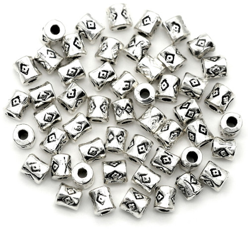 50pc 4x3.5mm Diamond-Pattern Cylinder Spacer Beads, Antique Silver ...