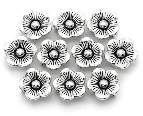 10pc 14x14x7mm 5-Petal Flower Slide Charm, Antique Silver - Bead Box ...