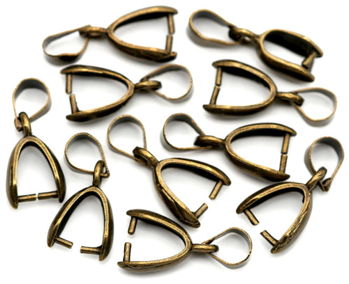 10pc 12x7x4mm Brass Pinch Bails w/Attached Loop, Antique Bronze - Bead ...
