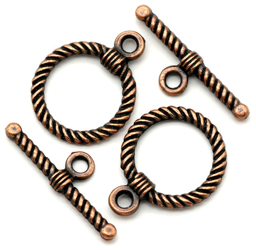 2 Sets 22x17mm (26mm Bar) Rope-Accent Toggle Clasps, Antique Copper ...