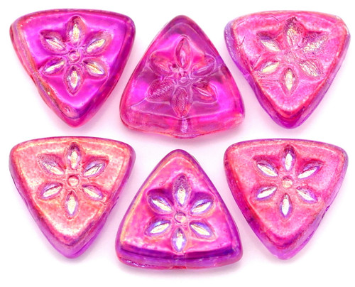 6pc 10mm Czech Pressed Glass Triangle w/Flower Beads, Crystal Metallic ...