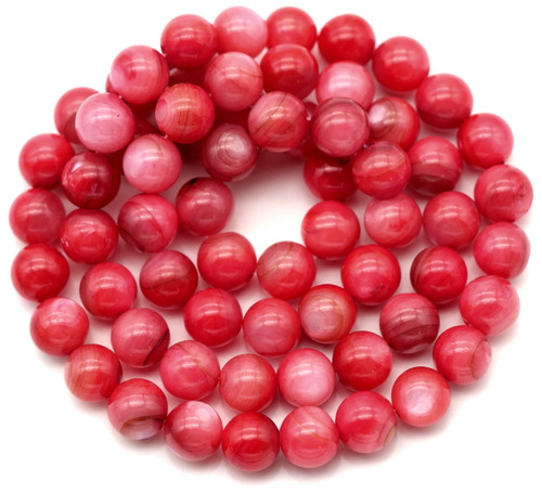 Approx. 15" Strand 6mm Freshwater Shell (Dyed) Beads, Strawberry Red ...